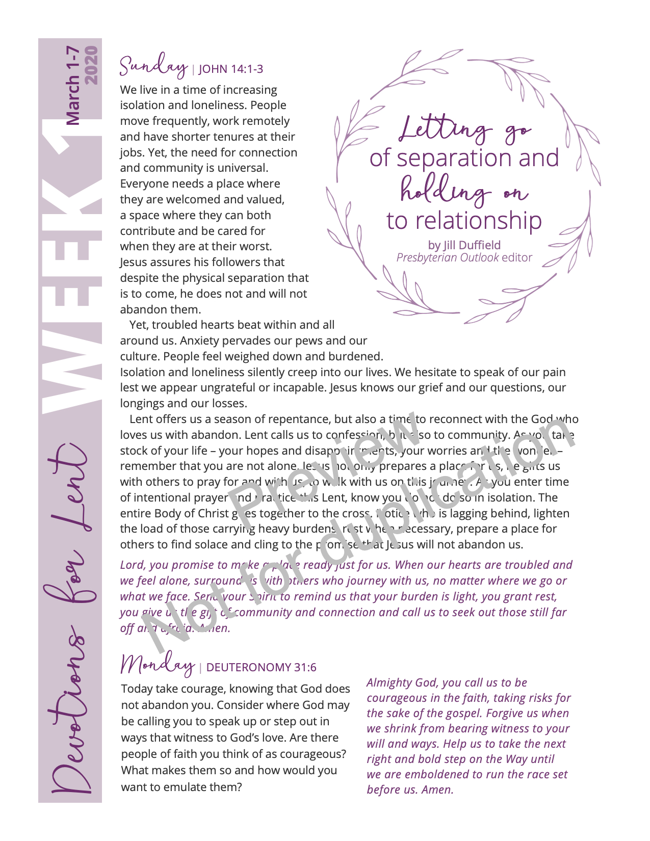 Lenten devotions — Year A (2020) - The Presbyterian Outlook