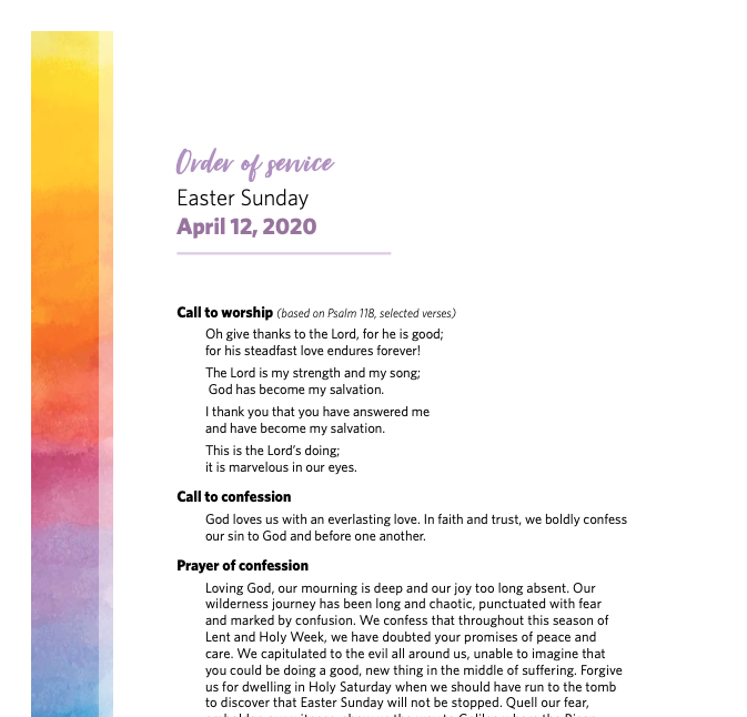 Order of service — Easter Sunday (April 12, 2020) - The Presbyterian ...